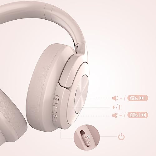 Wireless Bluetooth Headphones Over Ear 65 Hours Playtime Foldable Deep Bass HIFI Stereo Wireless On Ear Headsets with Microphone Noise Isolating, Lightweight Soft Earmuff, For Phone,TV,Travel Pink