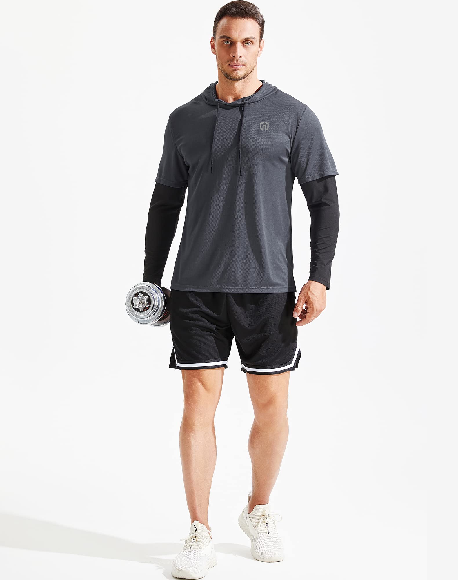 NELEUS 3 Pack Mesh Running Shirt Long Sleeve Workout Shirts with Hoods for Men,5124,Black/Grey/White,Large