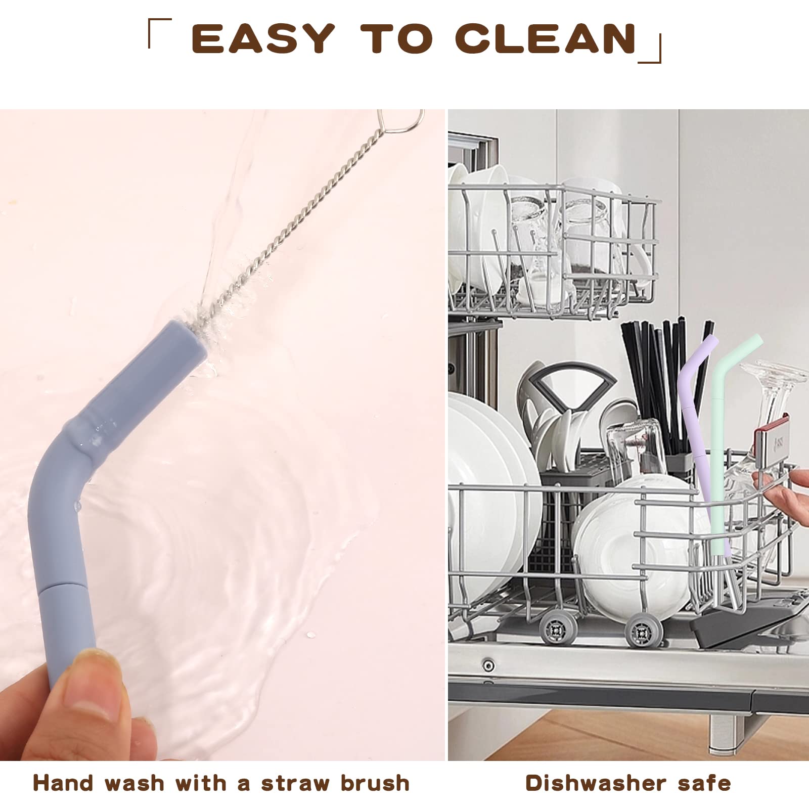 Reusable Silicone Drinking Straws 4PCS Splicable Straws with Travel Case Cleaning Brush -Silicone Straws Length Adjustable Drinking for 20/30/32oz Tumblers(0.2'' diameter)