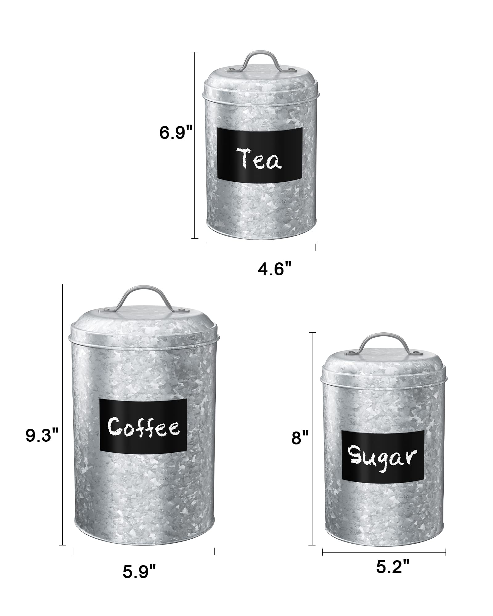 LF LIKEFAIR Farmhouse Kitchen Canisters Set of 3,Food Storage Containers for Home Kitchen, Tea, Herbs, Sugar, Salt, Coffee, Flour, Herbs (Silver)