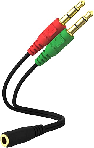 V-8 Mic + Audio Splitter for Computer 3.5mm Female to 2 Dual 3.5mm Male Y Splitter Cable Smartphone Headphone Headset to Computer PC (Black)