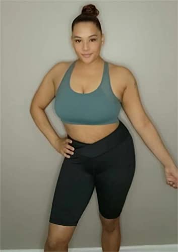 RAYPOSE Womens Running Athletic Biker Shorts with Pockets Cross Waist Plus Size Hiking Lounge Summer Casual 8" Black-L