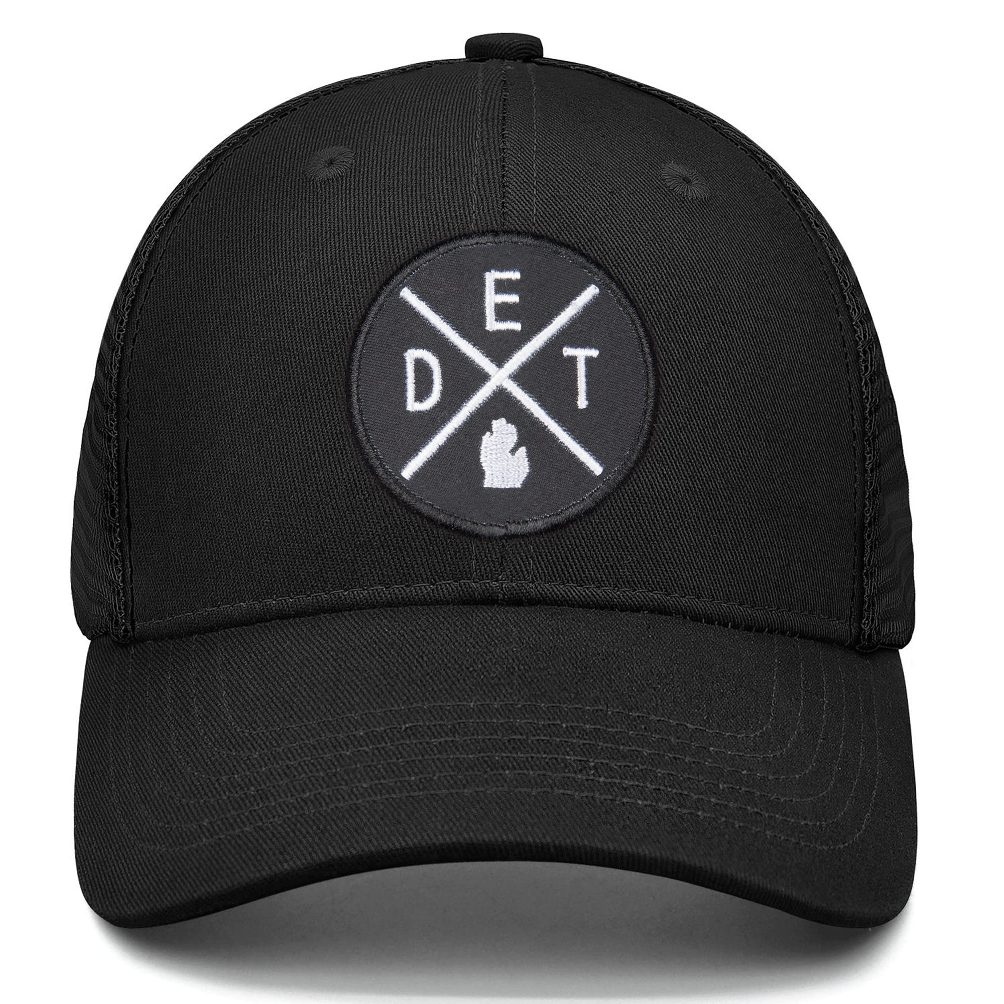 Nuyjimr Detroit - DET Black Baseball Caps for Women Men Mesh Trucker Cap Golf Hat Adjustable Size Cool