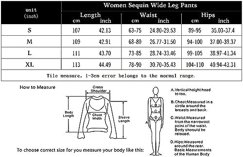 qfmqkpi Women's Sparkly Elastic High Waist Silver Flared Bell Bottom Solid Metallic Palazzo Yoga Pants Disco White L