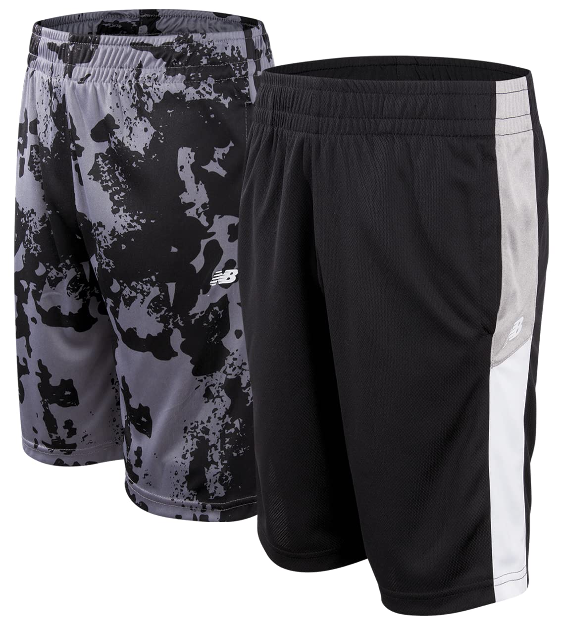 New Balance Boys’ Active Shorts - 4 Pack Performance Mesh Boys Basketball Shorts - Workout Gym Shorts for Boys (4-20), Size 10-12, Black/Black Tie Dye
