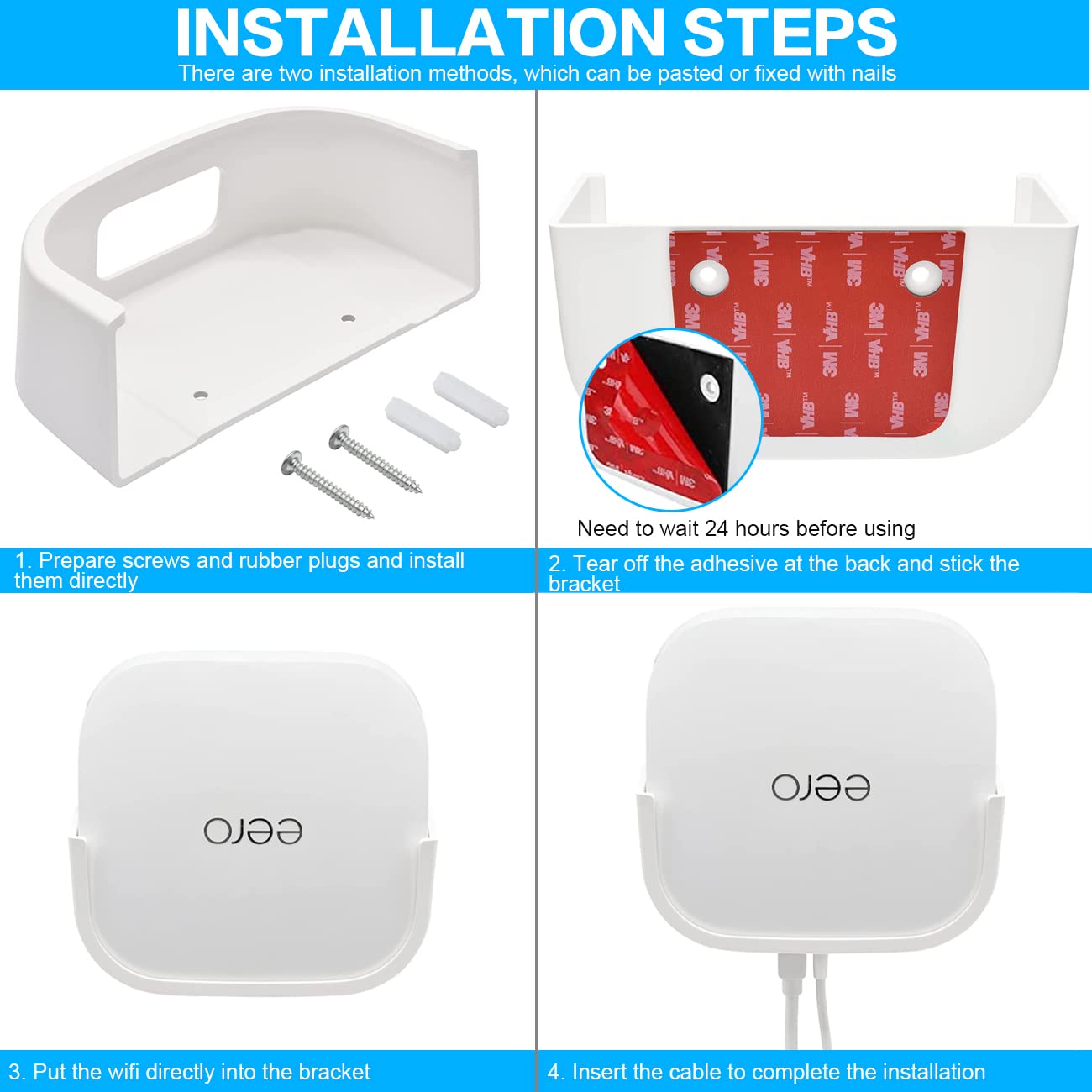 Wall Mount Holder for eero Pro 6E Home WiFi System, Stand Bracket for eero Pro 6E Kits Accessories, No Messy Wires Space Saving, White, 3 Packs
