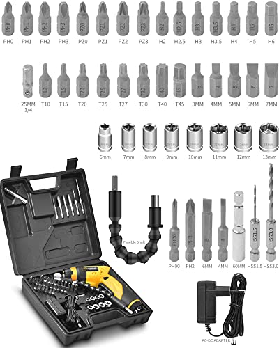VIGRUE Cordless Screwdriver, Rechargeable Electric Screwdriver with 45 Free Accessories, Battery Indicator, 7 Torque Setting, 2 Position Handle with LED Light, Flexible Shaft