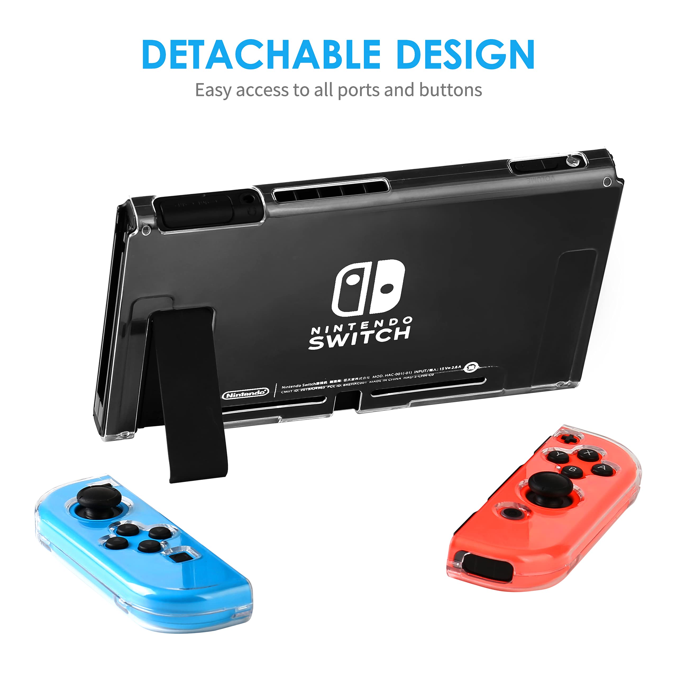 Nintendo Switch Case Xforten Clear Protective Case Cover Accessories for Nintendo Switch,Dockable with a Screen Protector and 4 JoyCon Controller Caps