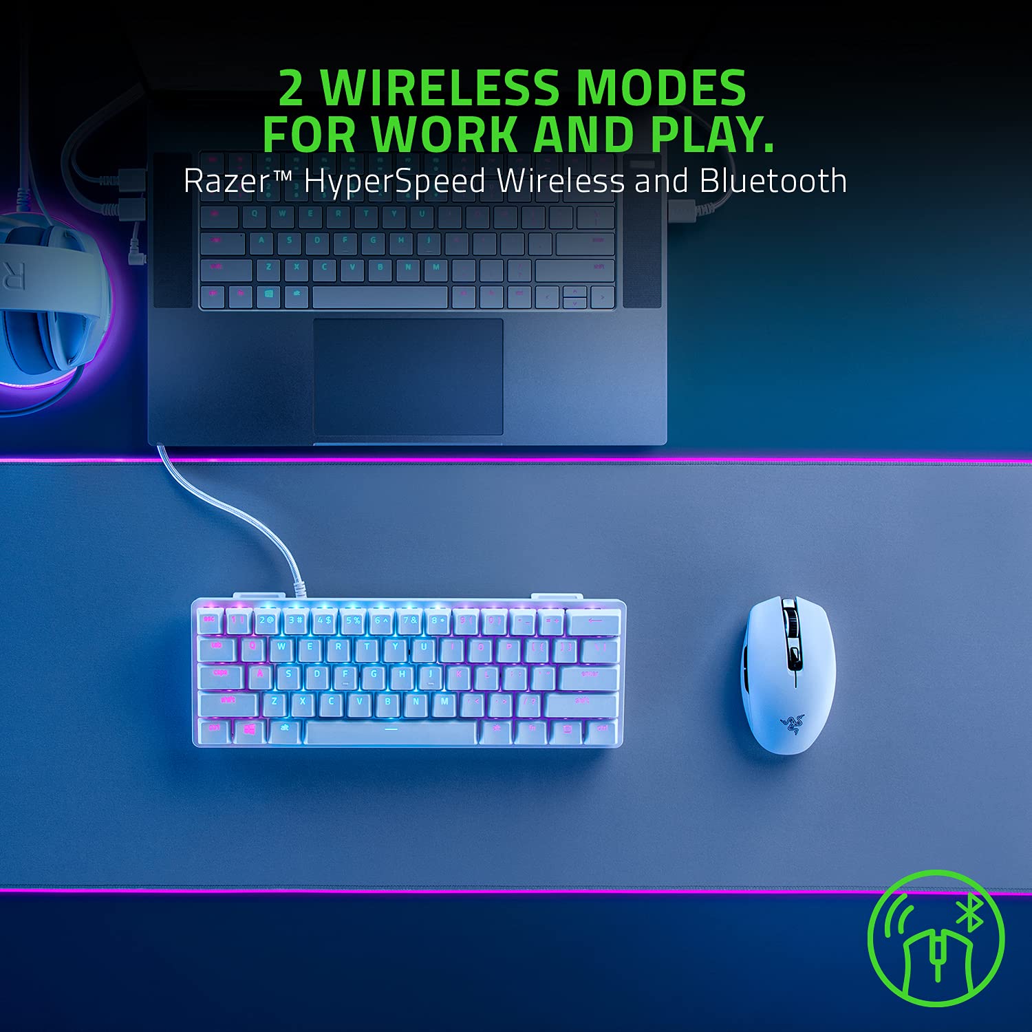 Razer Barracuda X Wireless Multi-Platform Gaming and Mobile Headset - Mercury White & Orochi V2 Mobile Wireless Gaming Mouse: Ultra Lightweight - 2 Wireless Modes - Up to 950hrs Battery Life - White