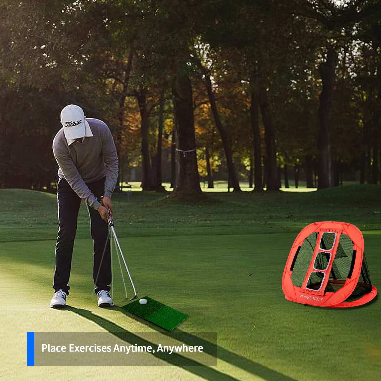 Pop Up Golf Chipping Net, Chipping Net Golf Target Removable, 1 Golf Net with 2 Hitting Mats and 16 Training Balls, Indoor/Outdoor Golf Training Equipment, Golf Gifts for Men And Womens
