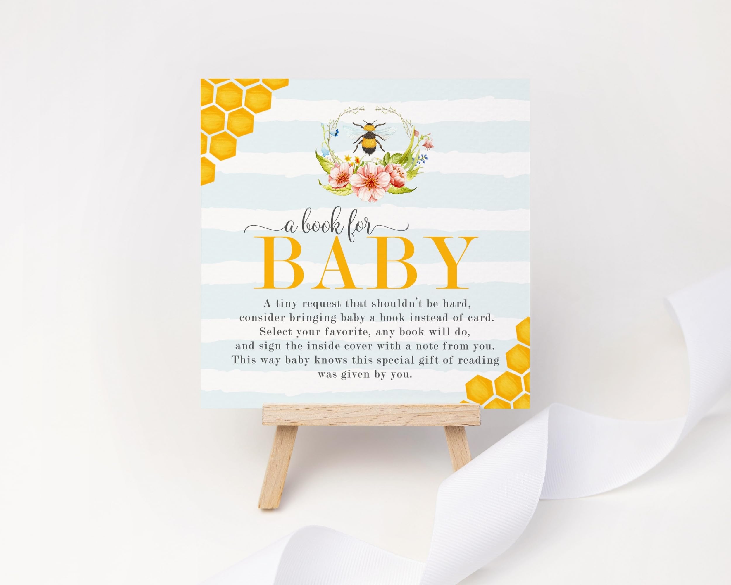 Mama Bee Books for Baby Shower Cards, Invitation Inserts Gender Neutral Book Request, Bring Book Instead of Cards Poem, Cute Storybook-Theme Ideas, 25 Pack