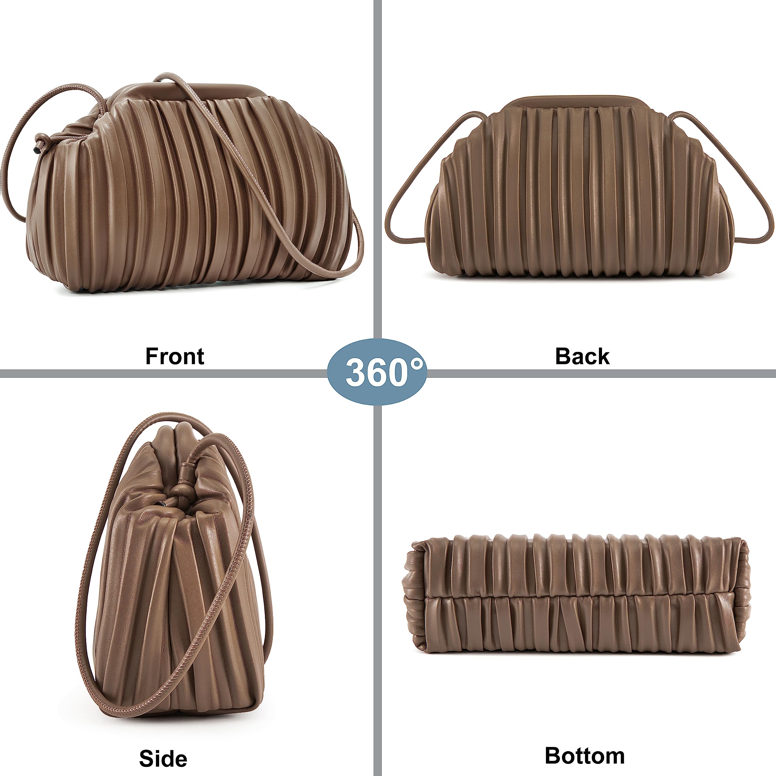 NIUEIMEE ZHOU Ruched Dumpling Bag for Women PU Leather Cloud Handbag Clutch Purse Retro Shoulder Crossbody Bags