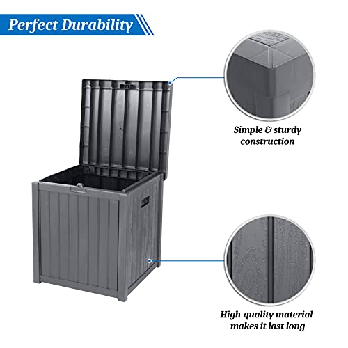 VINGLI 51 Gallon Medium Deck Box Organization, Resin Storage Box for Patio Furniture or Tools, Indoor & Outdoor Lockable Container Box for Garden, Pool, Yard, Porch and Balcony (Grey)