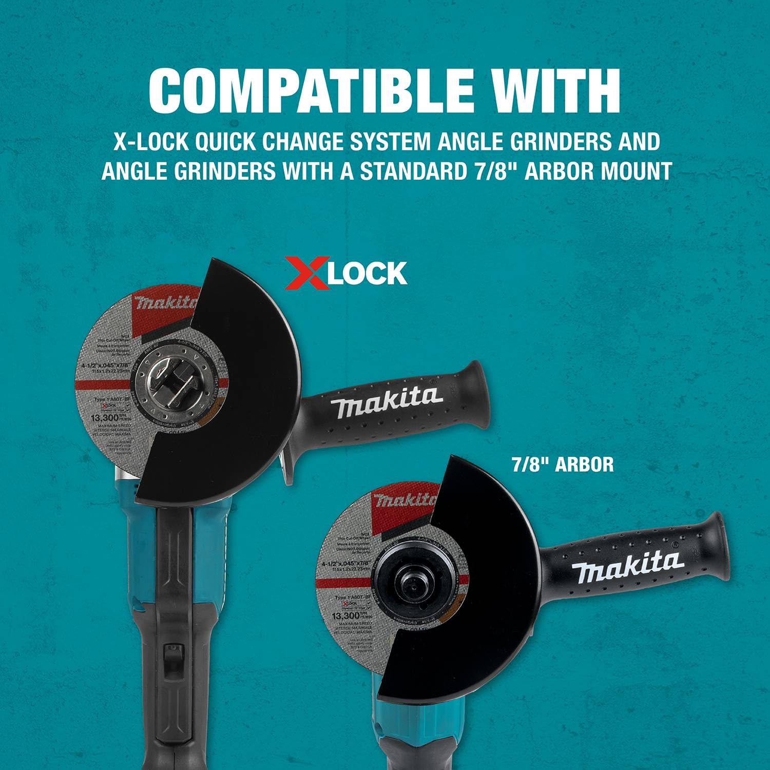 Makita E-00446 X-Lock 4-1/2" x .045" x 7/8" Type 1 General Purpose 60 Grit Thin Cut‑Off Wheel for Metal and Stainless Steel Cutting