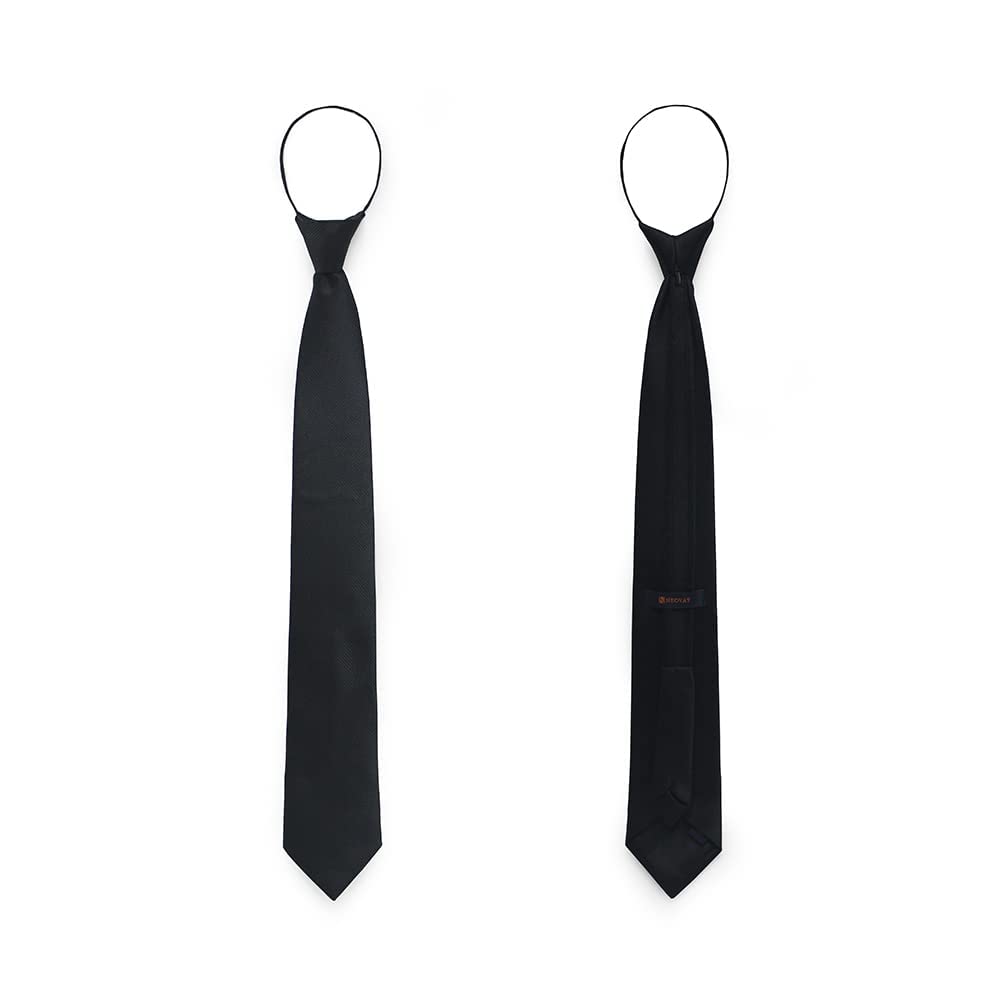 NEOVAT Men's Black Classic Woven Jacquard Solid Pre-Tied Adjustable Zipper necktie