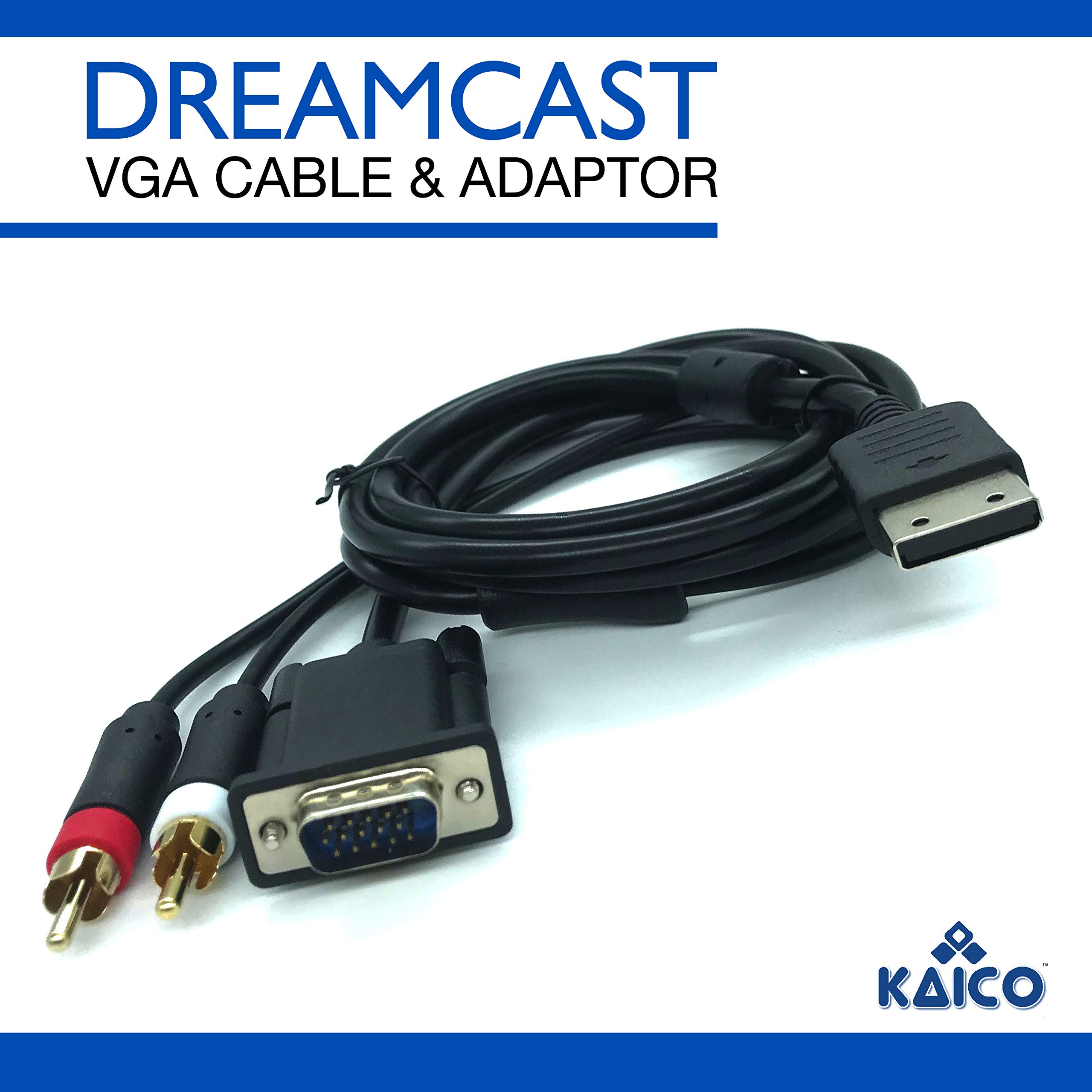 Kaico VGA Cable for use with Sega Dreamcast - Simple Plug and Play VGA Link cable compatible with Sega Dream Cast - VGA 480p Quality Image - AV VGA Cable for use with Sega DC DreamCast