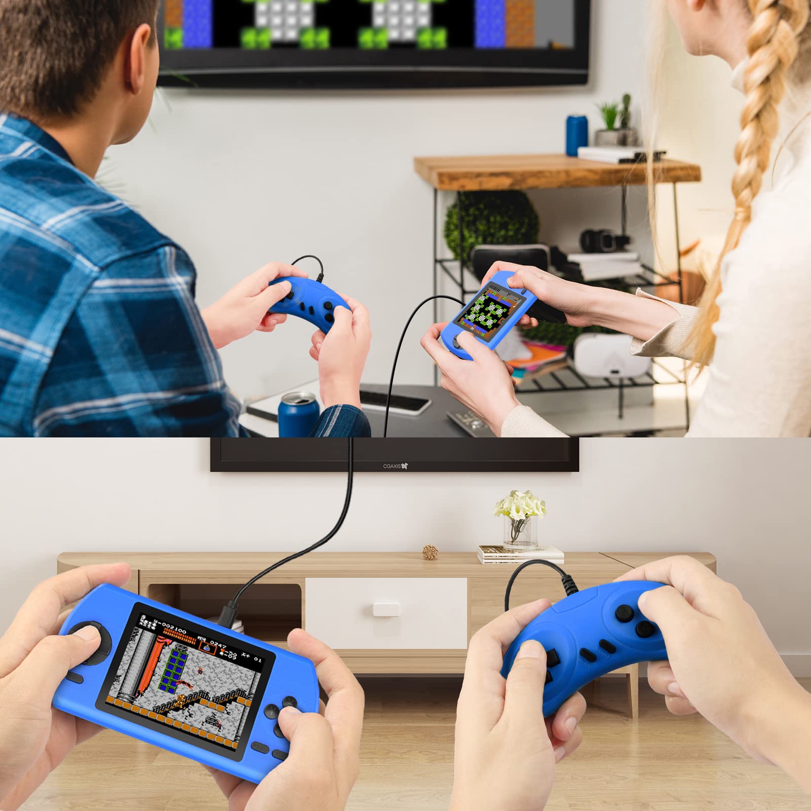 Retro Handheld Game Console, Melusen Video Game Console with 500 Classical FC Games 3.5-Inch Color Screen 800mAh Rechargeable Battery Gameboy Support for Connecting TV and Two Players (500 Games-Blue)