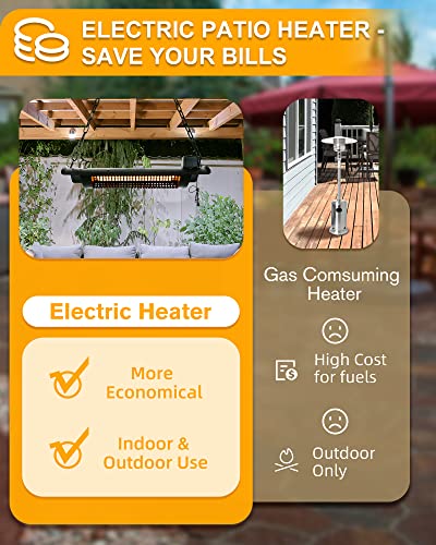 Star Patio Electric Patio Heater, Outdoor Heater, 750W/1500W Ceiling Infrared Heater with Rectangular Shape, Black, Silent Heating Hanging Patio Heater, IP44 Waterproof Outdoor Heaters, STP2066-C
