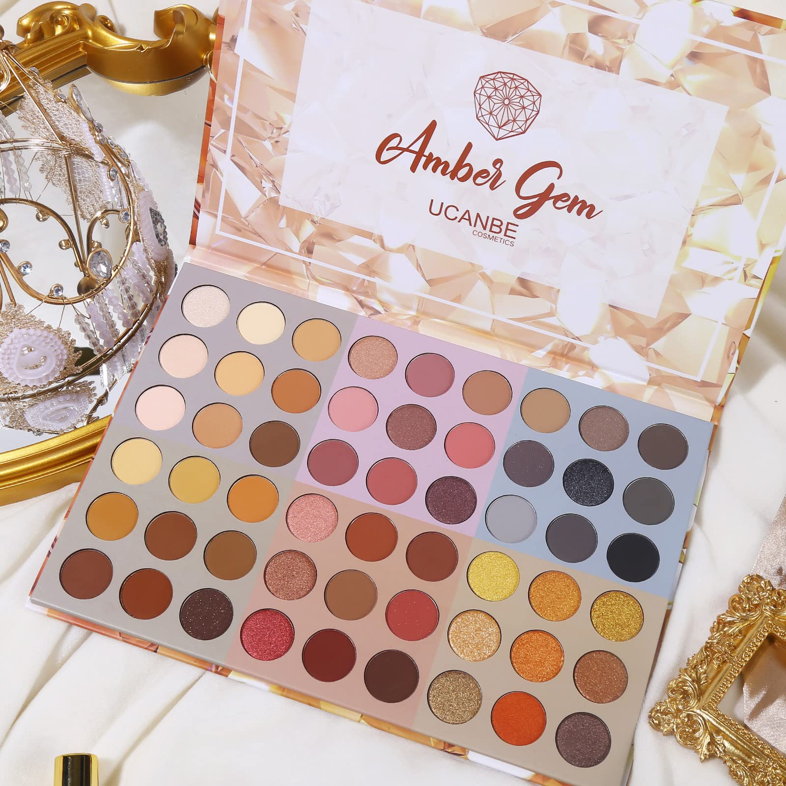 UCANBE 54 Colors Amber Gem Eyeshadow Palette, Highly Pigmented Nude Neutral Warm Brown Pink Matte Shimmer Glitter Powder Eye Shadow Blendable Long Lasting Makeup Pallet…