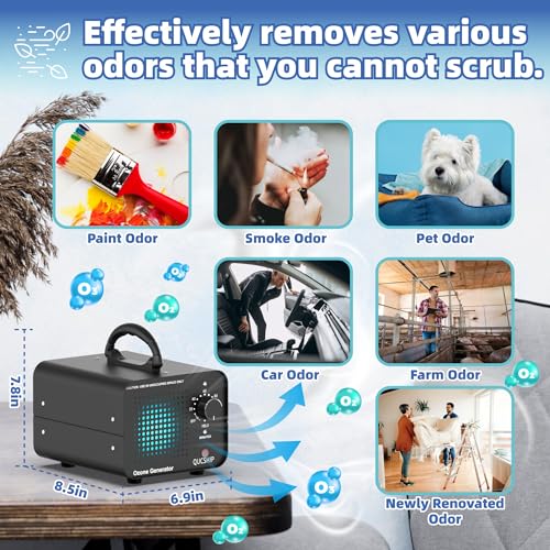 Qucship Ozone Generator 12,000mg/h - Commercial Ozone Machine, High Capacity Ozone Machine Odor Removal & Home Ozone Generator, Ideal for Home, Basement, Smoke, and Pet Room etc, Black