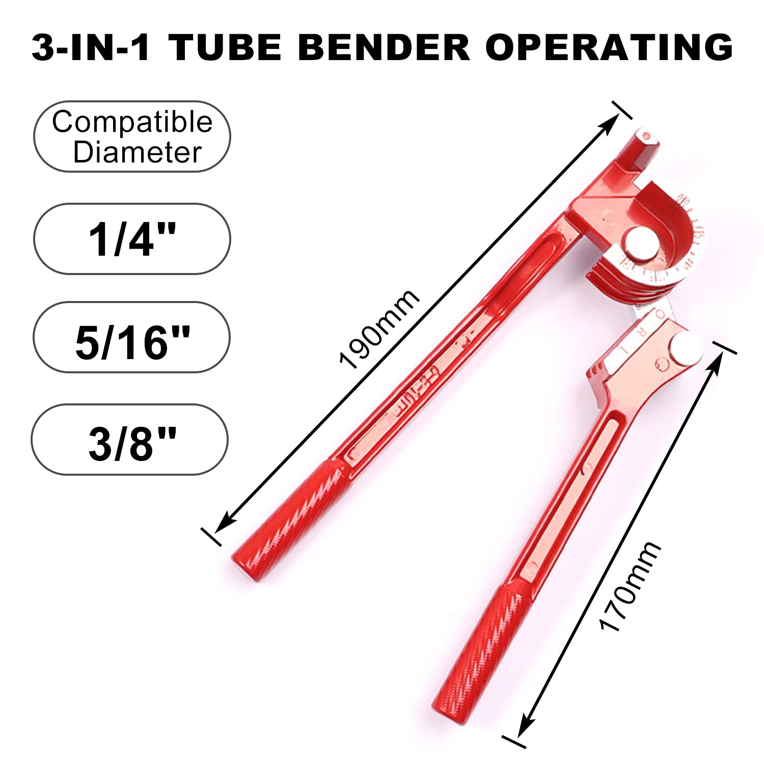 Sufford 180 Degree Tubing Bender 3-in-1 Heavy Duty Tube Bender Brake Line Bending Tool For 6,8,10mm Tubes Stainless Steel Red