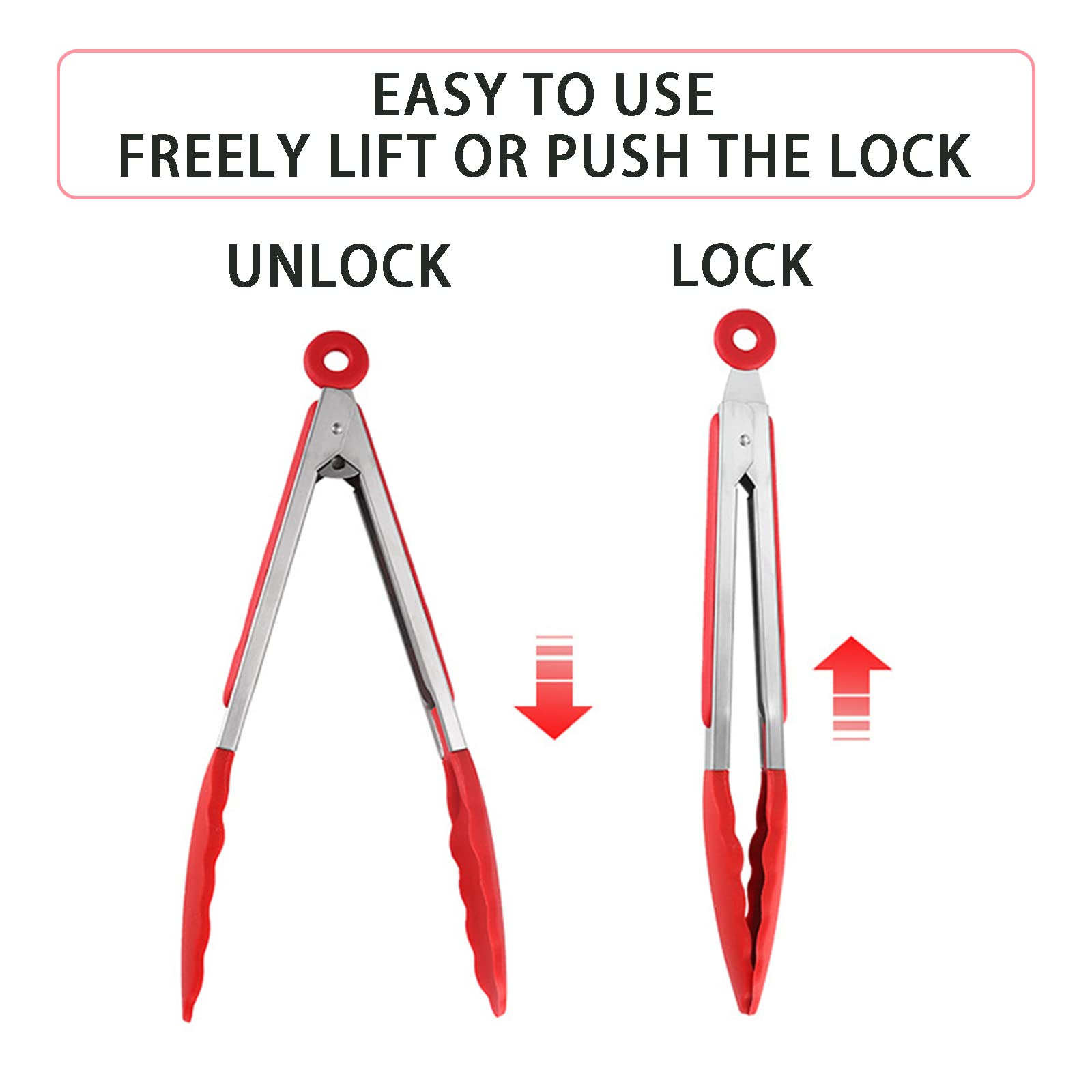 KAIXIR 2 Pack Kitchen Tongs with Silicone Tips and Pads, 9-Inch and 12-Inch Non-Stick Stainless Steel Locking Kitchen Tongs, Kitchen Utensils Silicone Tongs Set for Cooking, BBQ and Serving
