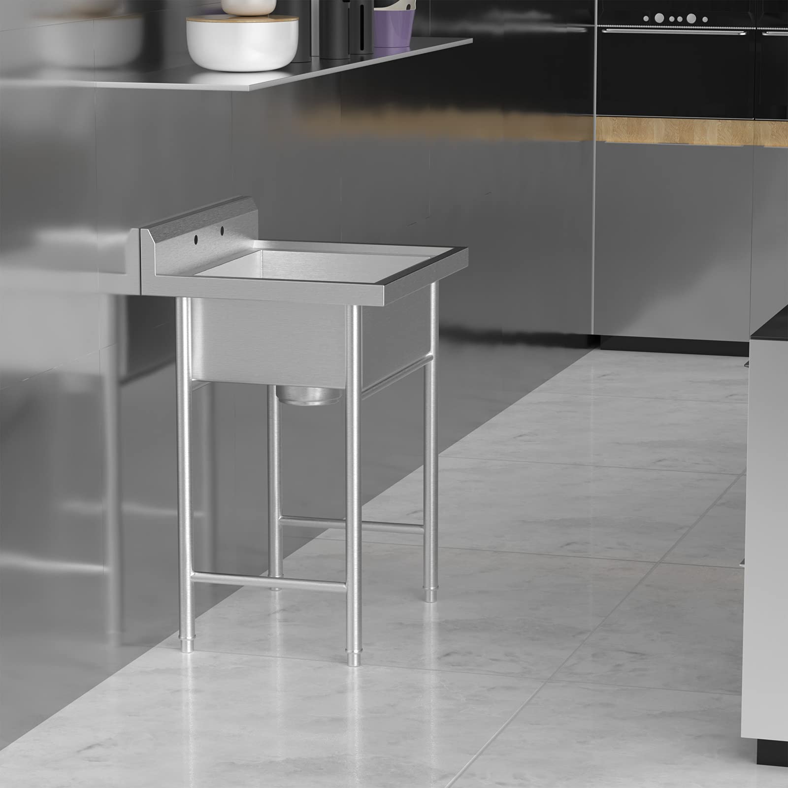 VINGLI Upgraded Free Standing 304 Stainless Steel Utility Sinks for Laundry Room with Backsplash, Industrial Garage Sink Commercial Sink for Restaurant, Workshop β 28" W x 24" D x 40.2" H