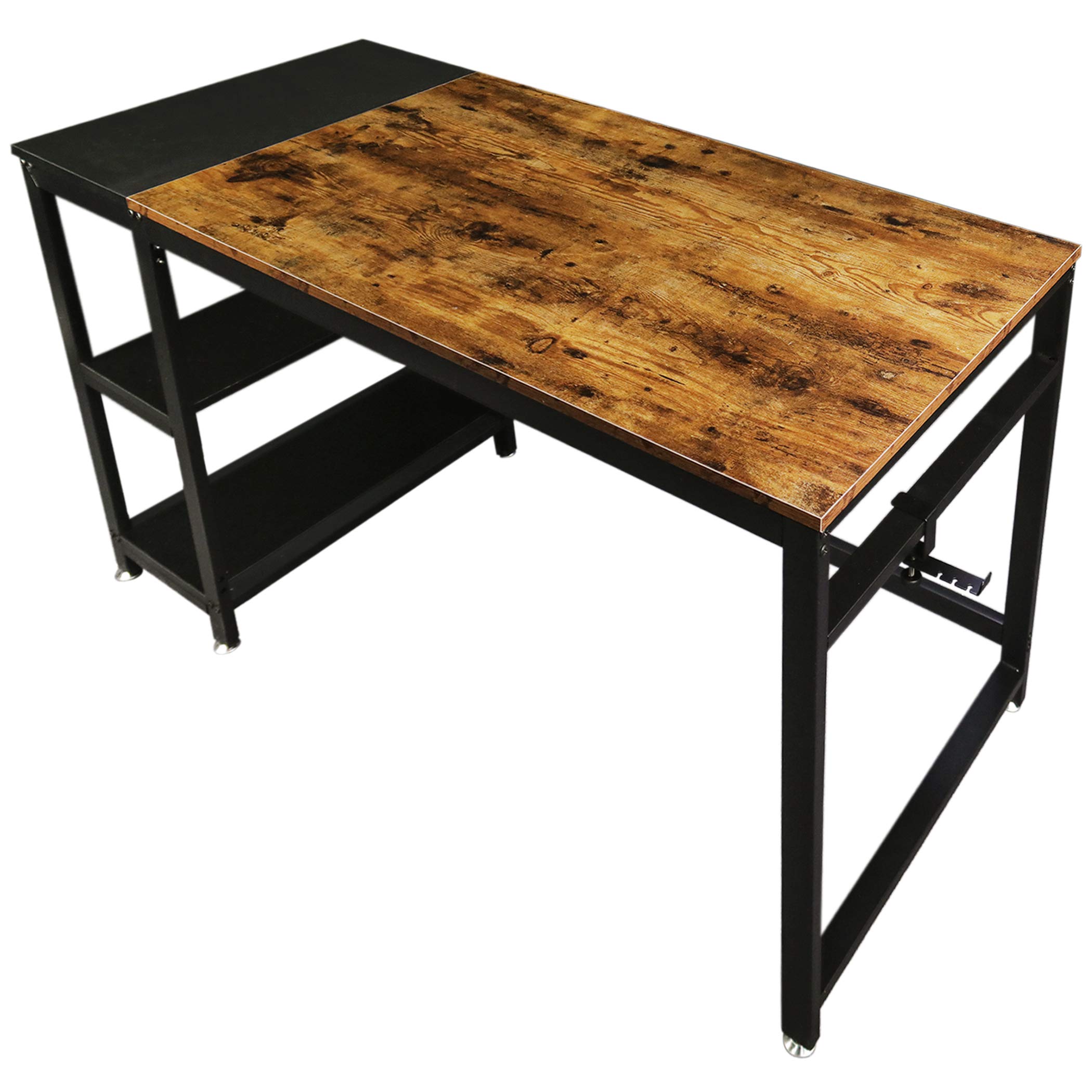 LAVIEVERT 55 inch Computer Desk with Splice Board, Modern Simple Style PC Desk with 2 Storage Shelves, Study Writing Table Multipurpose Workstation for Home Office - Rustic Brown/Black