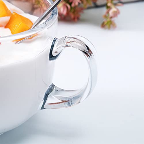 YAMSH Large Clear Glass Coffee Mugs Set of 2,14.8 oz(440ml)-Wide Mouth Tea Cups with Handle and Spoon Transparent Drinking for Cappuccino Cups, Latte, Milk color 4 Piece