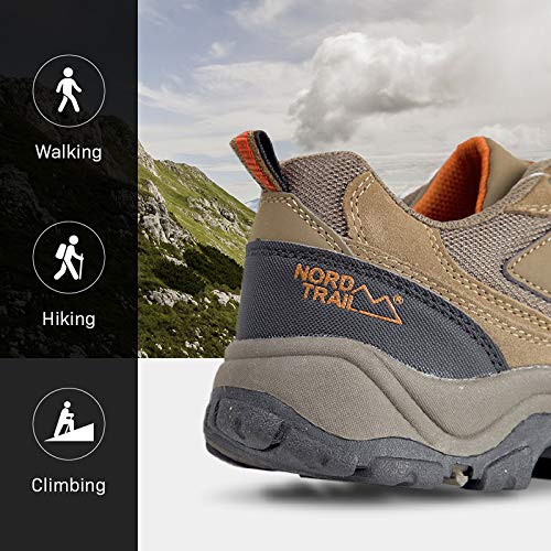 Nord Trail Mt. Hunter Low II Hiking Boots for Men - Taupe & Orange Suede Boot - 9.5
