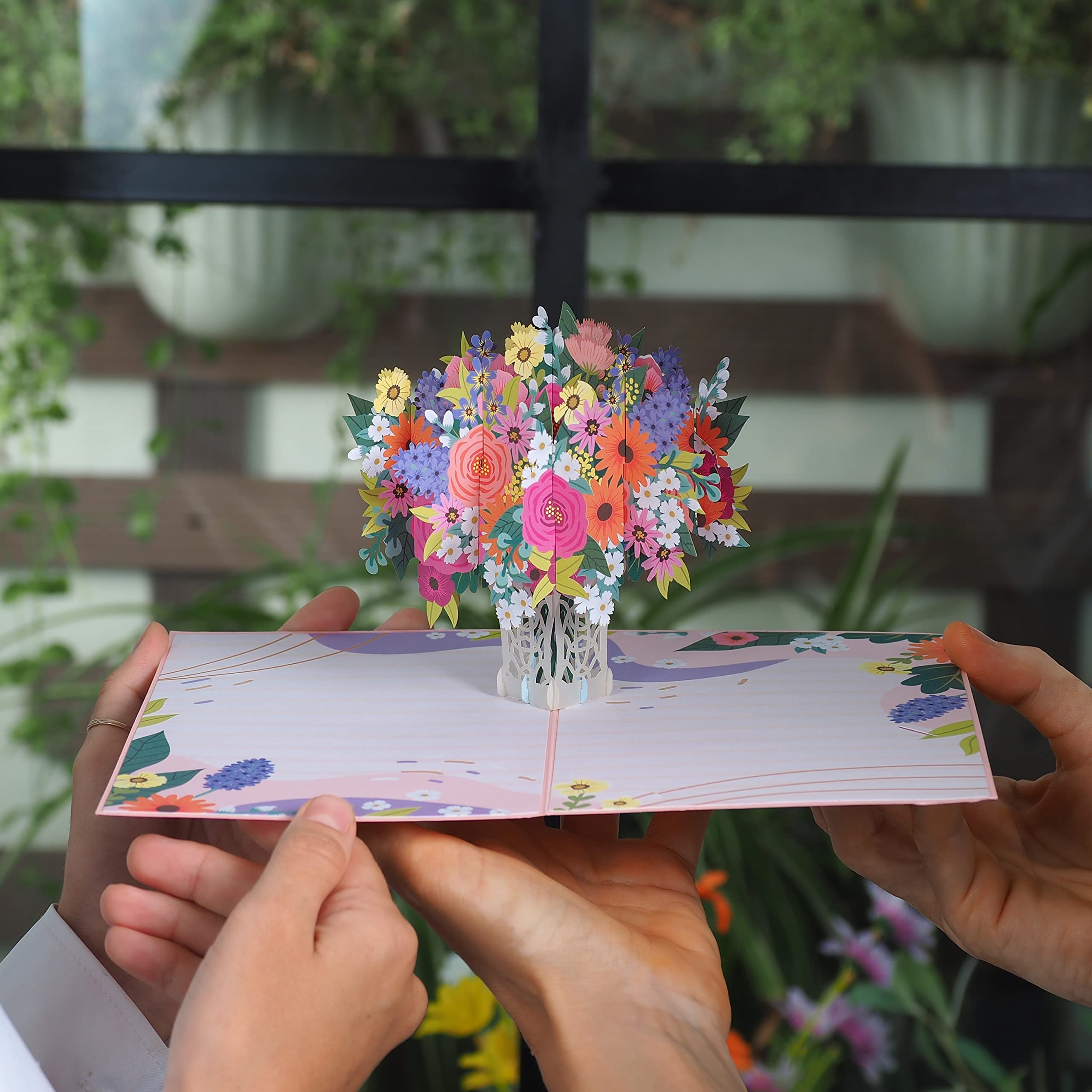 Paper Love 3D Spring Bouquet Pop Up Card, Gift for Birthday, Wedding, Anniversary, Thank You, Get Well, All Occasion or Just Because - 5" x 7" Cover - Includes Envelope and Note Tag