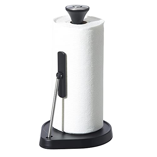 OGGI Paper Towel Holder - With EZ release top and tear bar. Height 13.5" Color - Black/Stainless Steel.