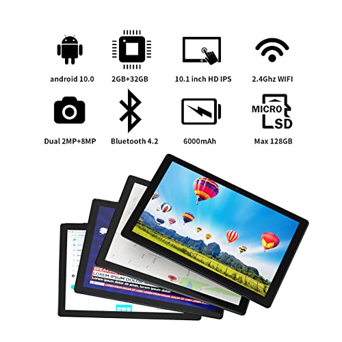 TPZ Tablet 10.1 inch, Android 10.0 OS, 32GB Tablets, Wi-Fi, Dual Camera, Google Certified, 10.1’’ IPS HD Display, Bluetooth, 6000mAh - 2PCS
