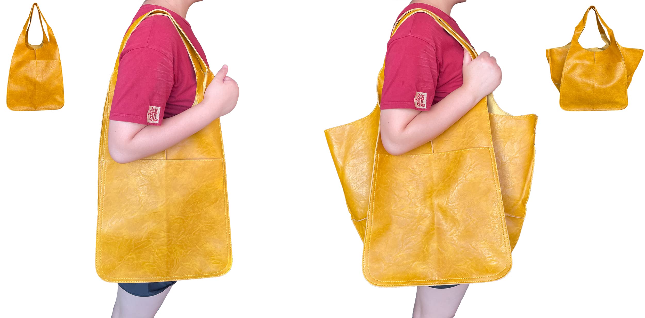 Oversized Soft Leather Shoulder Bag Foldable Hobo Bag Weekend Travel Tote (Yellow)