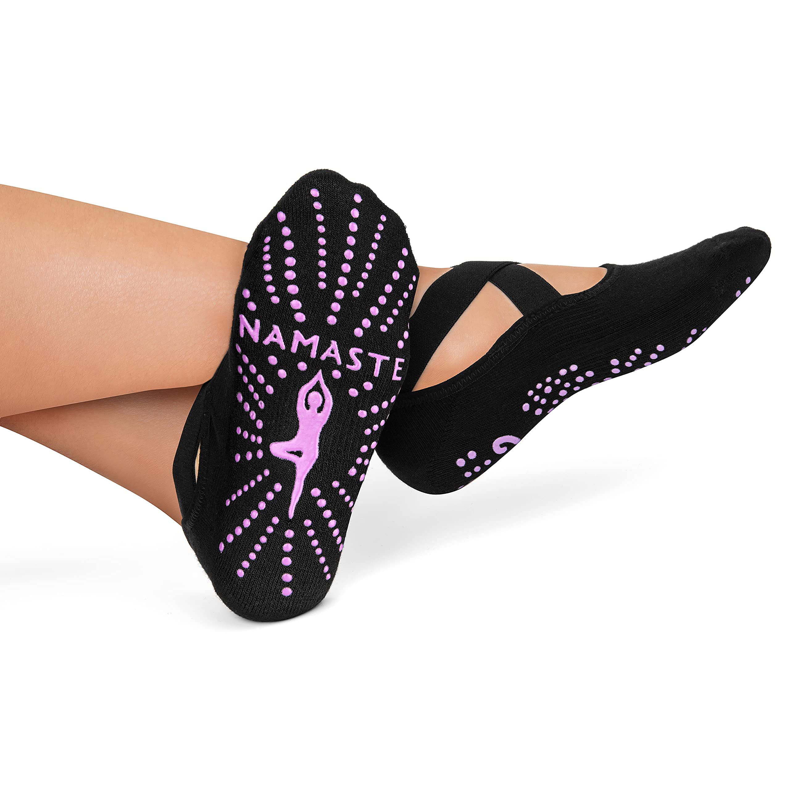 Lavley Yoga Socks for Women with non slip grip Namaste, Breathe, and Sloth Designs (2 Pack - Breathe + Namaste)