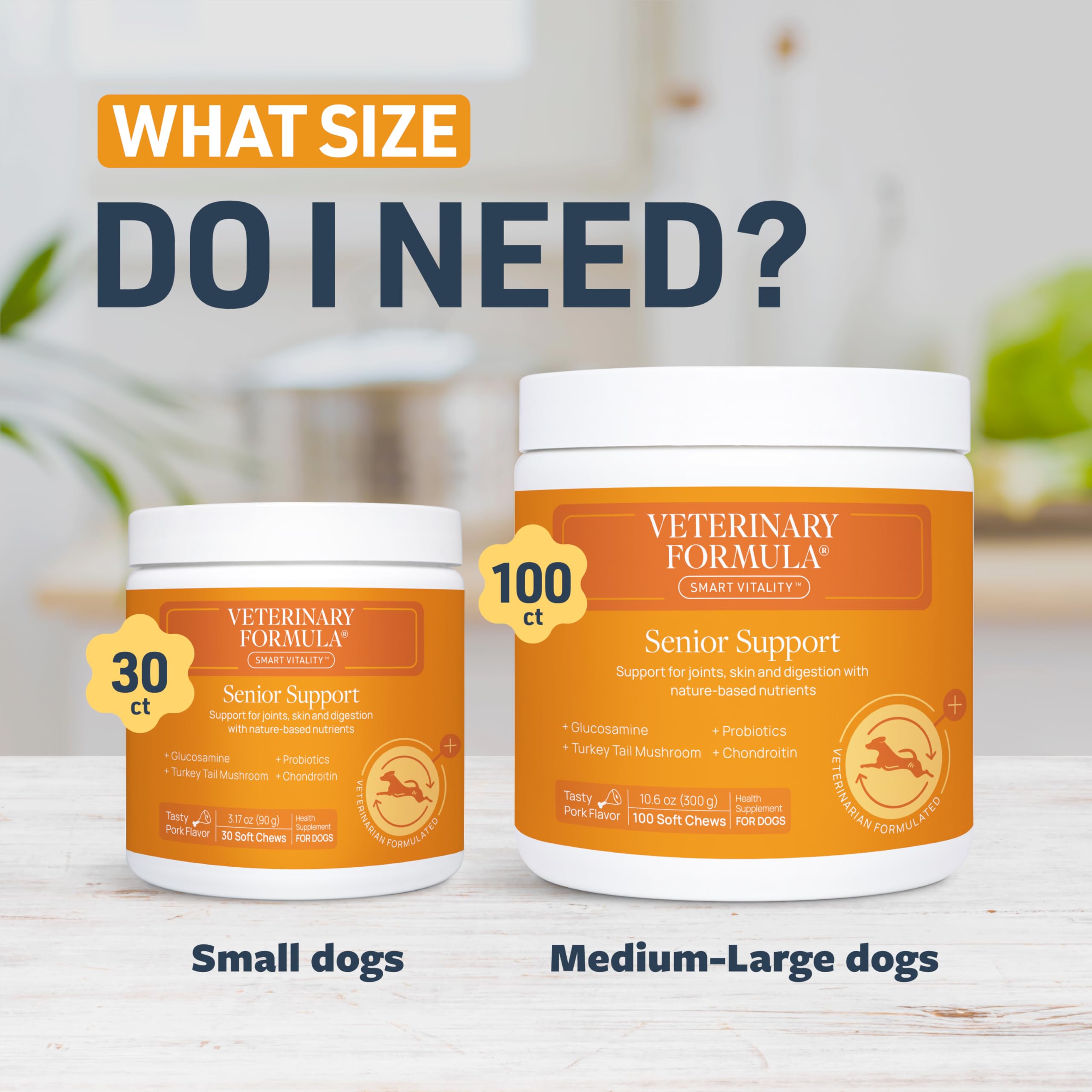 Veterinary Formula Smart Vitality Senior Support Supplement for Dogs - Soft Chews, 100ct - Support Healthy Joints, Skin, Gut, and Immunity with Glucosamine Chondroitin for Dogs