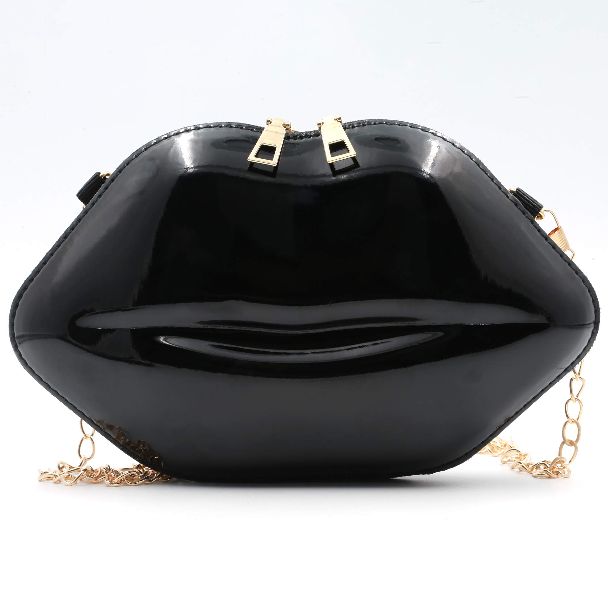 QiMing Lip Purse Evening Bag,PU Banquet Crossbody Shoulder Bag for Women(Black1)