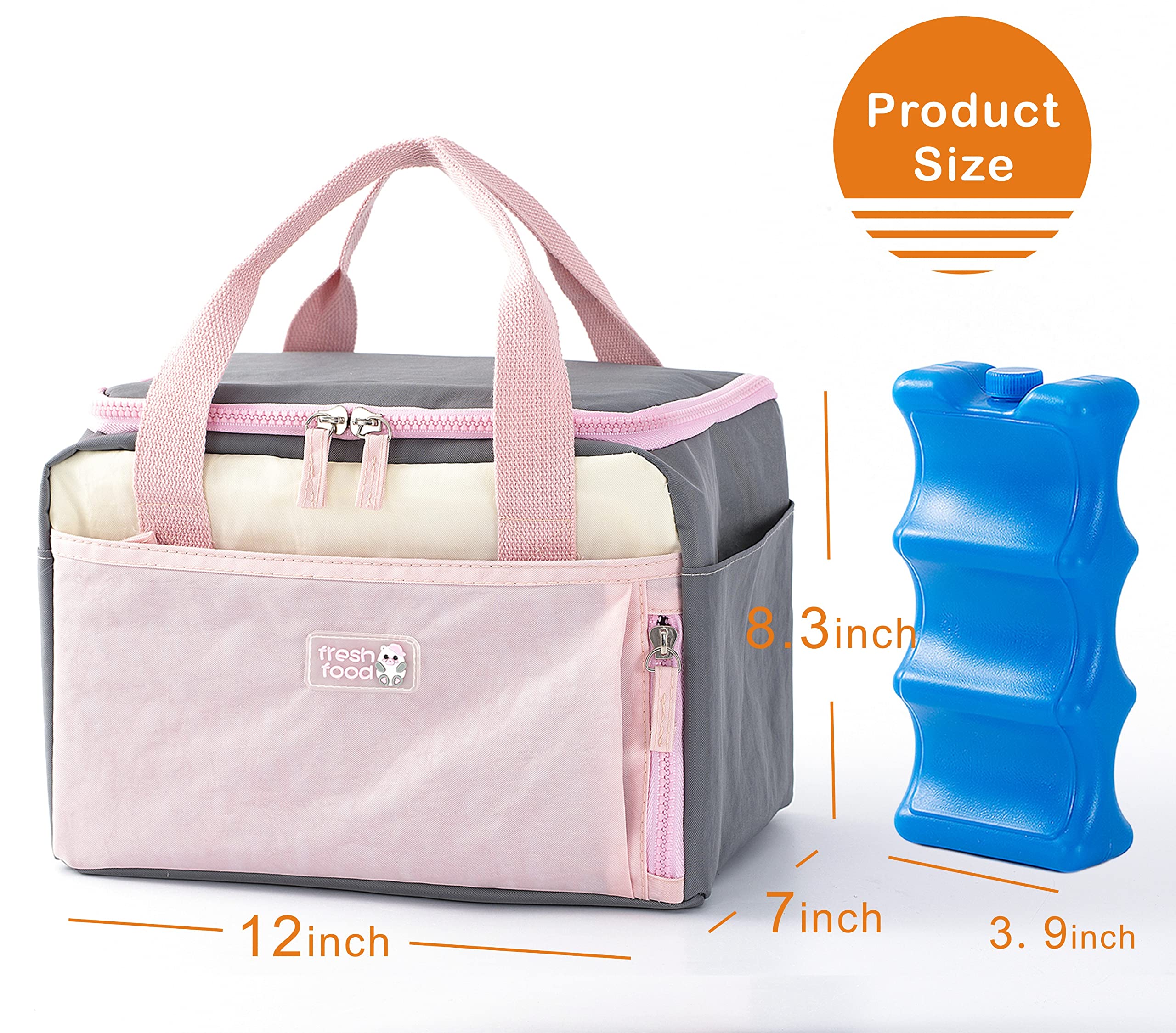 TreaHome Breastmilk Cooler Bag with 2 Ice Pack, Baby Bottle Cooler Bag Can Hold 6 Large 9 Ounce Bottles, Multiple Pockets Designed for Daycare, Nursing Moms (Pink)