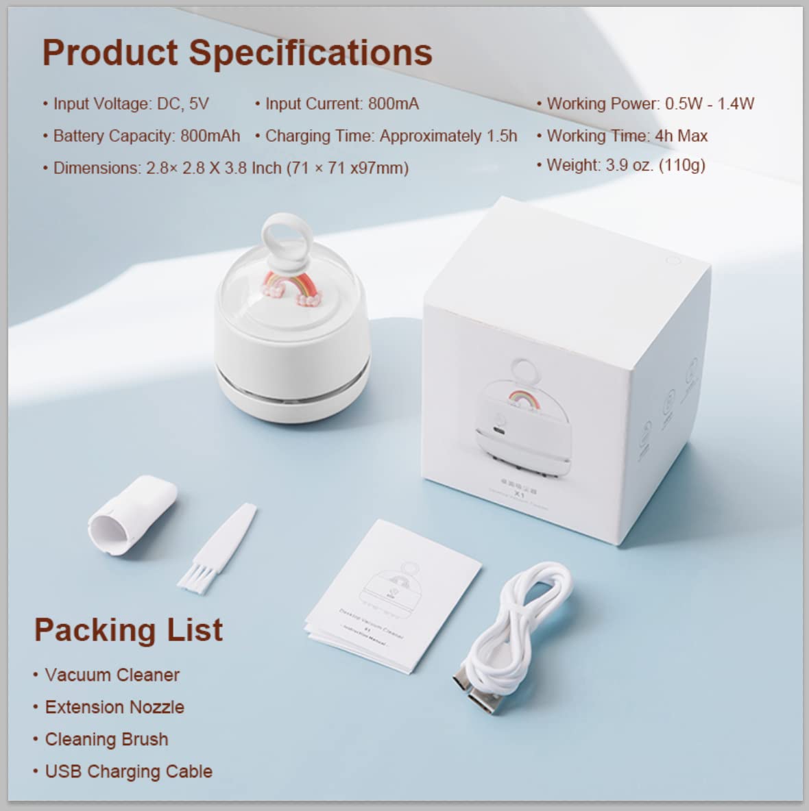 NEUMI X1 Desktop Vacuum Cleaner USB Charging with Vacuum Nozzle Cleaning Brush, Detachable Portable Mini Design for Cleaning Table Dust, Crumbs, Pianos, Computers, Cars, Kitchen Counters