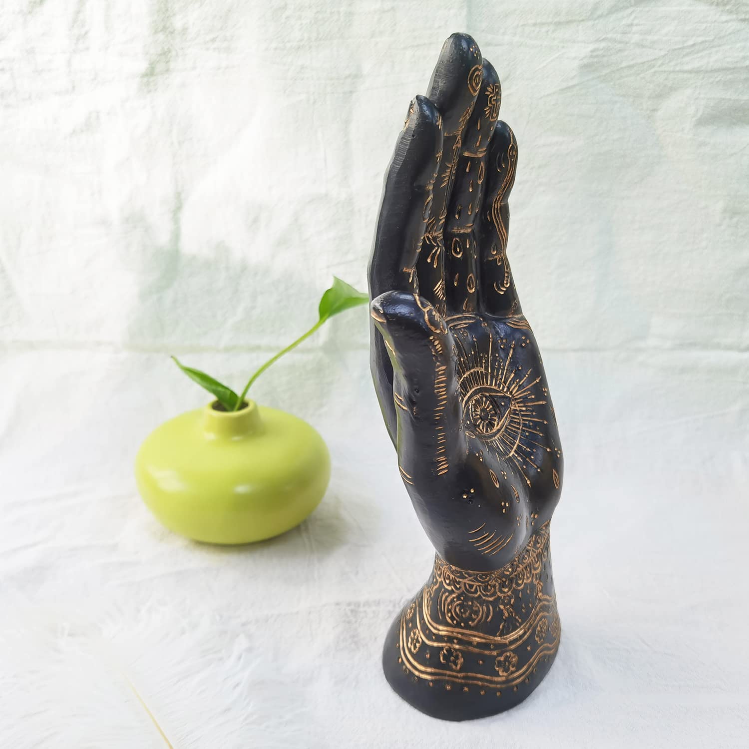Palmistry Hand Resin Statue Telling Palm Reading, Ancient Mystical Palm with Lines and Symbols Sculpture for Palm Readers(Black)