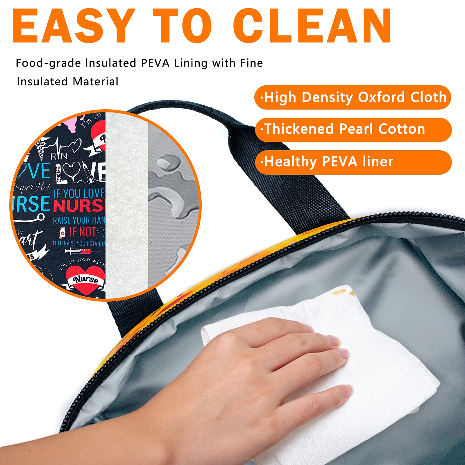 Nurse Lunch Bag Insulated Lunch Box Small Lunch Tote Bags with Water Bottle Holder, Adjustable & Removable Shoulder Strap Lunch Box for Women Men