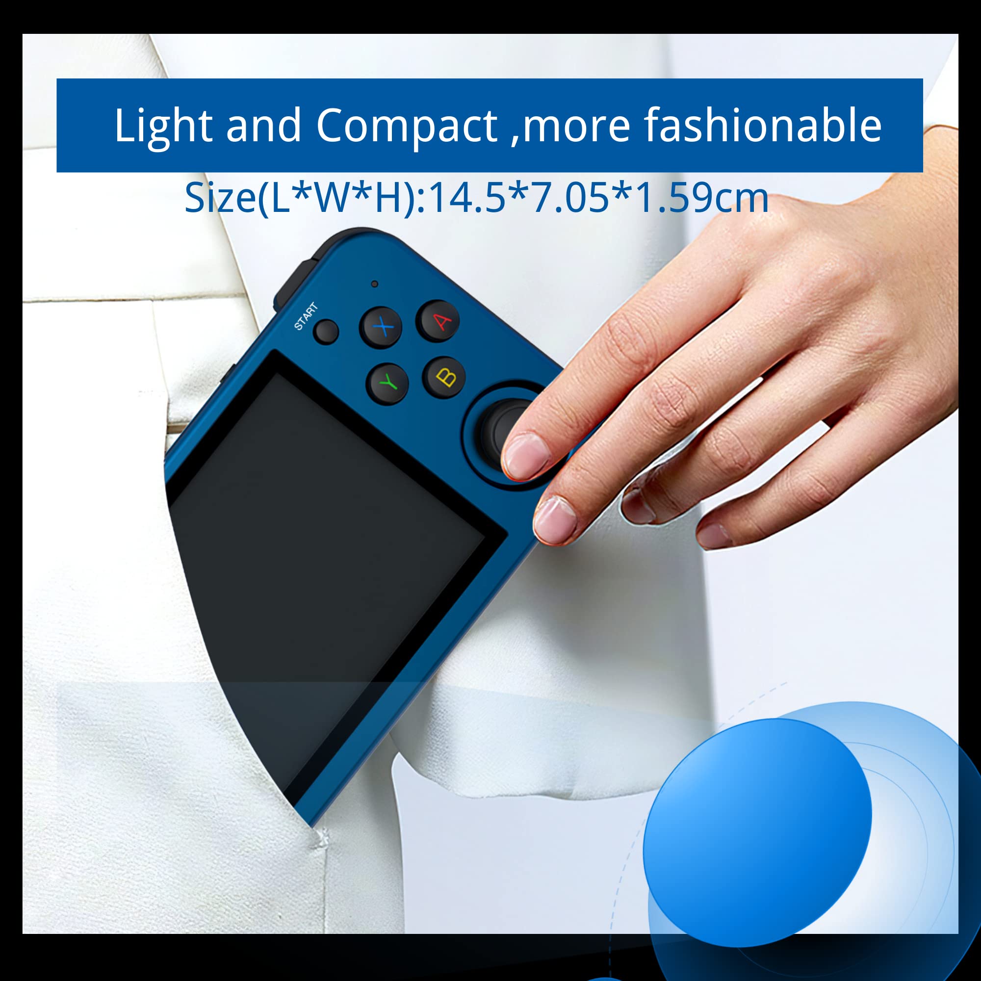 RG353M Handheld Game Console Aluminum Alloy CNC Support Dual OS Android 11+ Linux, 5G WiFi 4.2 Bluetooth 3.5 Inch IPS Multi-Touch Screen 64G TF Card 4420+ Classic Games(RG353M-Blue)