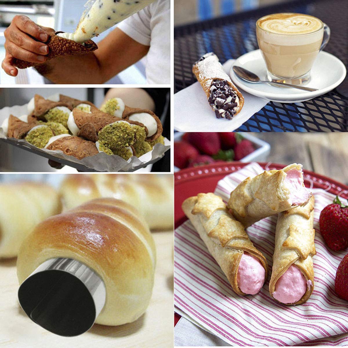 Set of 16 Stainless Steel Cannoli Tubes and Pastry Cream Horn Molds,Large Size DIY Baking Kit Cone Tubular Shaped Mold Tool for Croissant Waffle Cream Roll (A+B)
