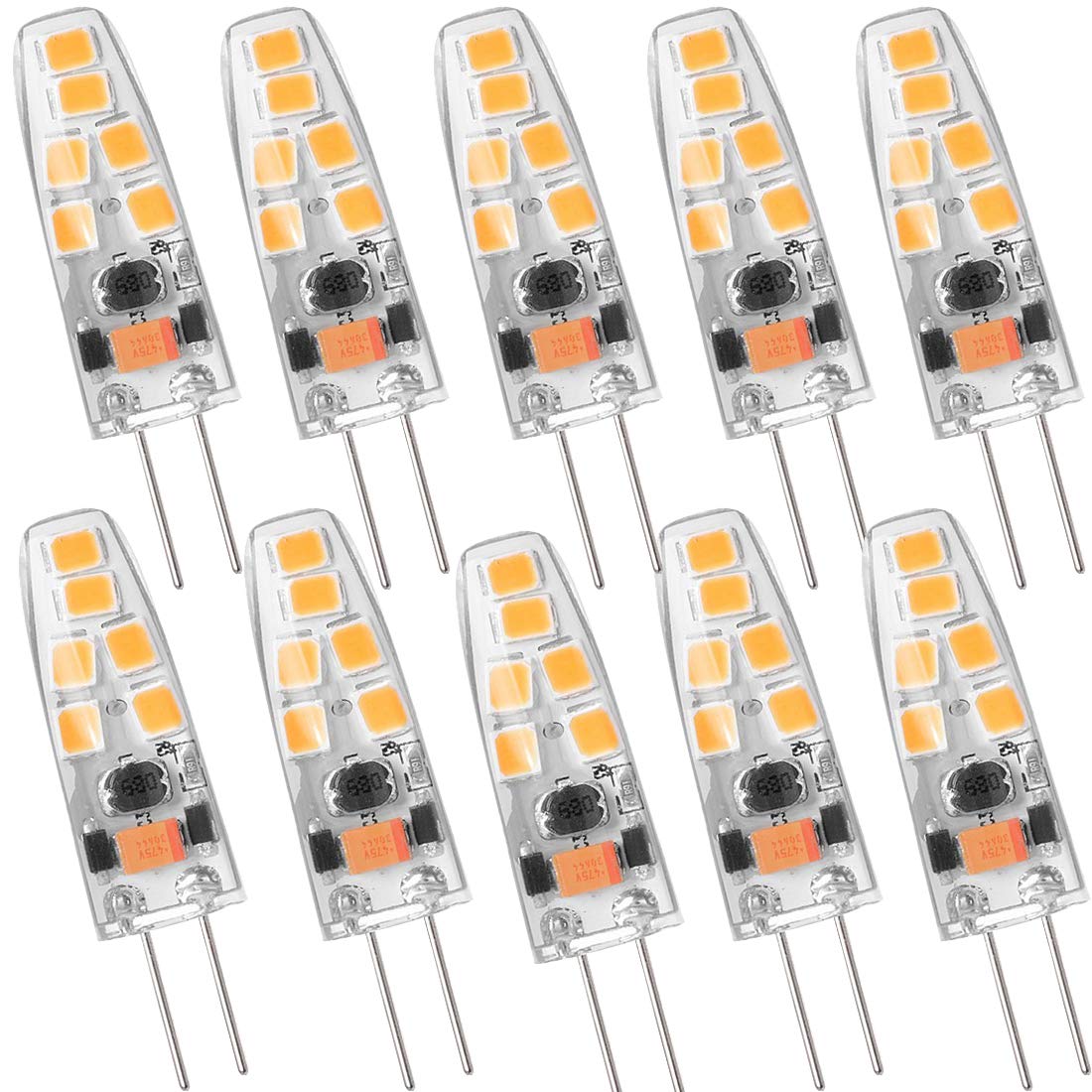 LEMENG G4 LED Bulb Light 1.5W 150lm 3000K Warm White Mini bi-pin T3 JC Type 12VAC/DC 10W 15 watt Halogen Replacement for RV Boats Landscape Path Step Lighting,Non-dimmable,10 Pack