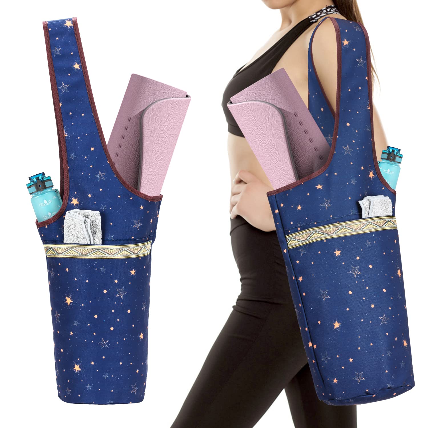 KYKU Blue Yoga Mat Bag Extra Large Yoga Bags and Carriers, Holds More Yoga Accessories, Fit Most Size Mats