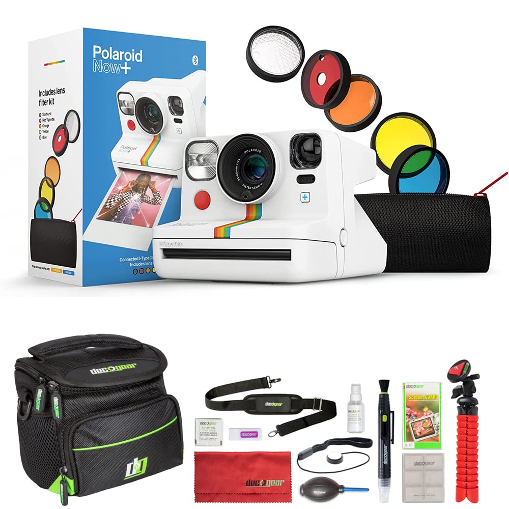 Polaroid Originals PRD9062 NOW+ Instant Camera, White with Lens Filter Set Bundle with Deco Photo Camera Bag