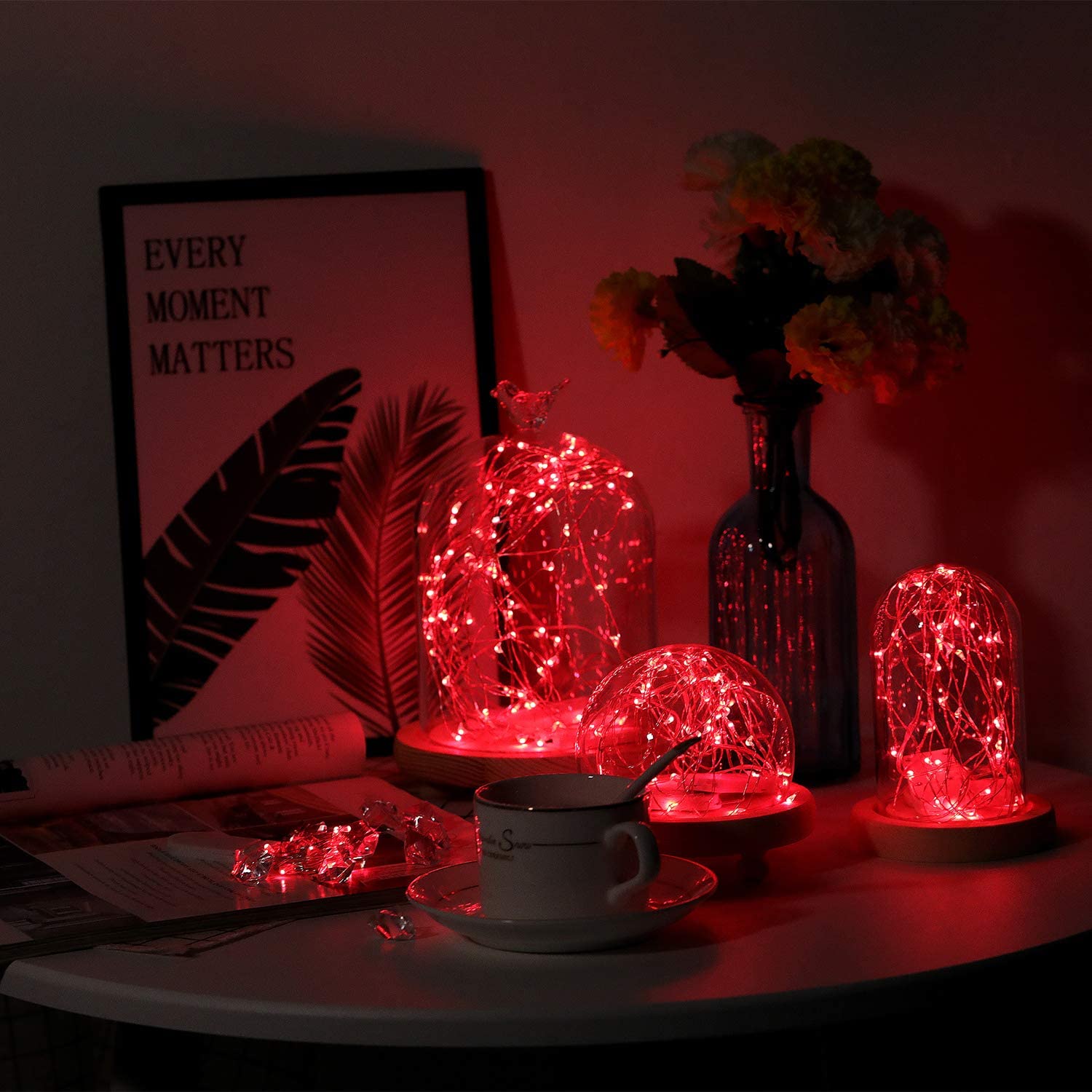 JMEXSUSS 4 Pack 50 LED Red Fairy Lights Battery Operated, 16.1ft Mini Firefly Starry Lights, Red String Lights for Bedroom Wedding Party Christmas Halloween Decorations