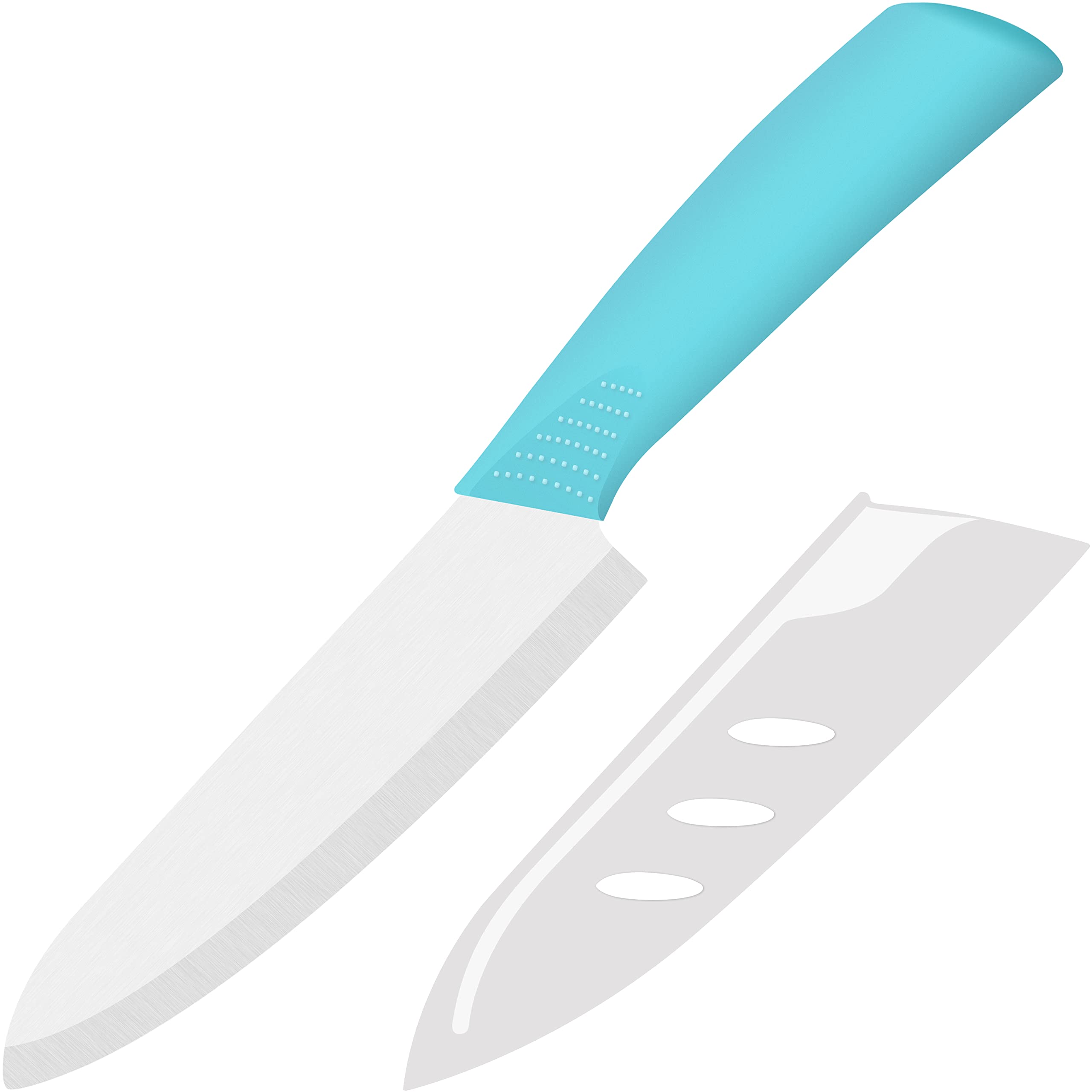 Rynal Ceramic Knife Chef Knife Meats Fruits Vegetables Knife - Sharp Ceramic Kitchen Knife with Sheath Cover - 6 Inch Aqua Cooking Knife