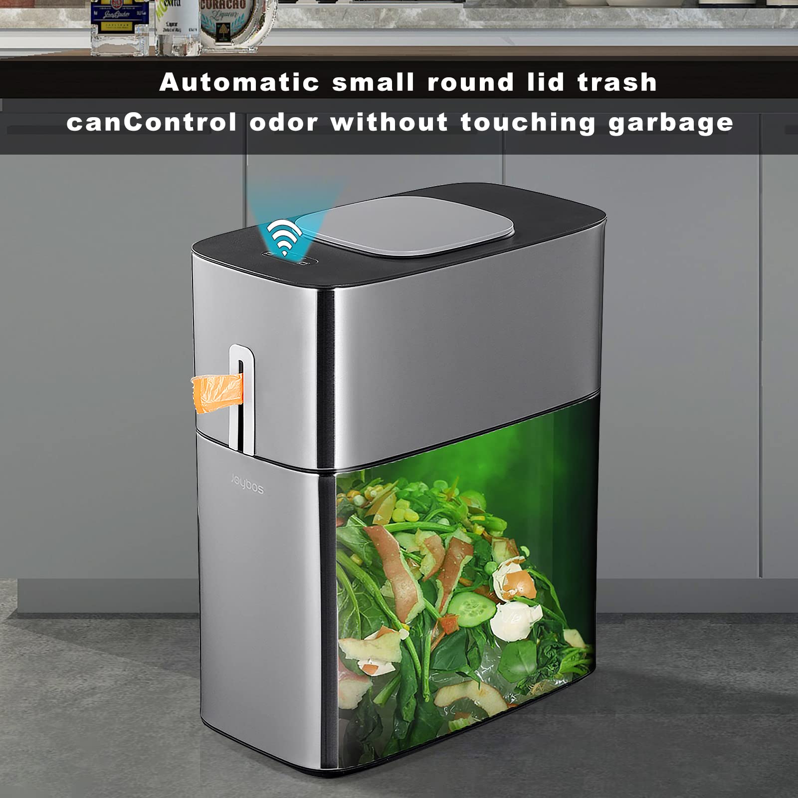 MOPUP Touchless Bathroom Trash Can, 4 Gallon Narrow Metal Automatic Privacy Garbage Can with Motion Sensor and Waterproof Design for Bedroom, Office, Toilet.Stainless Steel Dog-Proof Trash Bin.