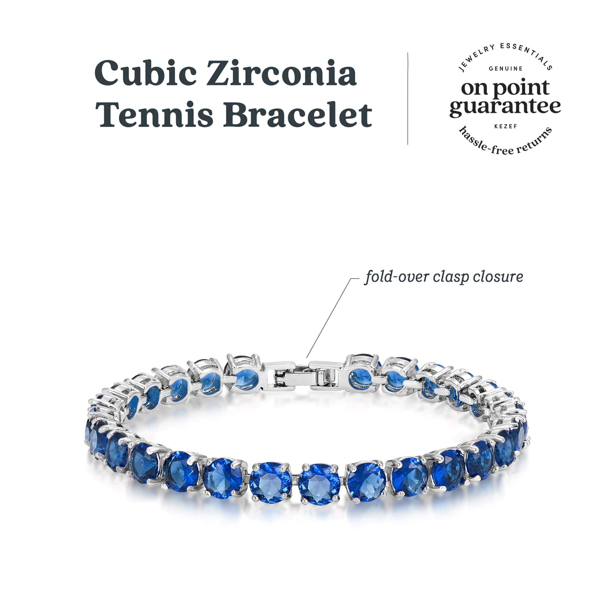 KEZEF Silver Plated Brass CZ Tennis Bracelet - Round 6mm Simulated Emerald -7 Inch